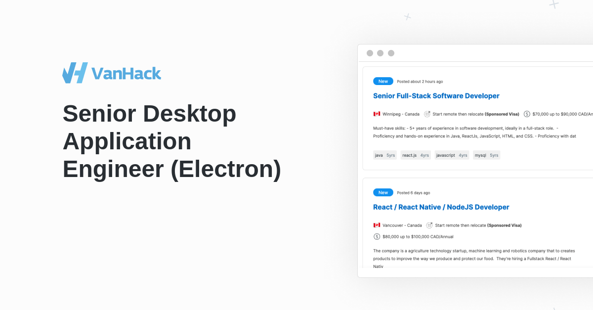 Senior Desktop Application Engineer (Electron) - VanHack
